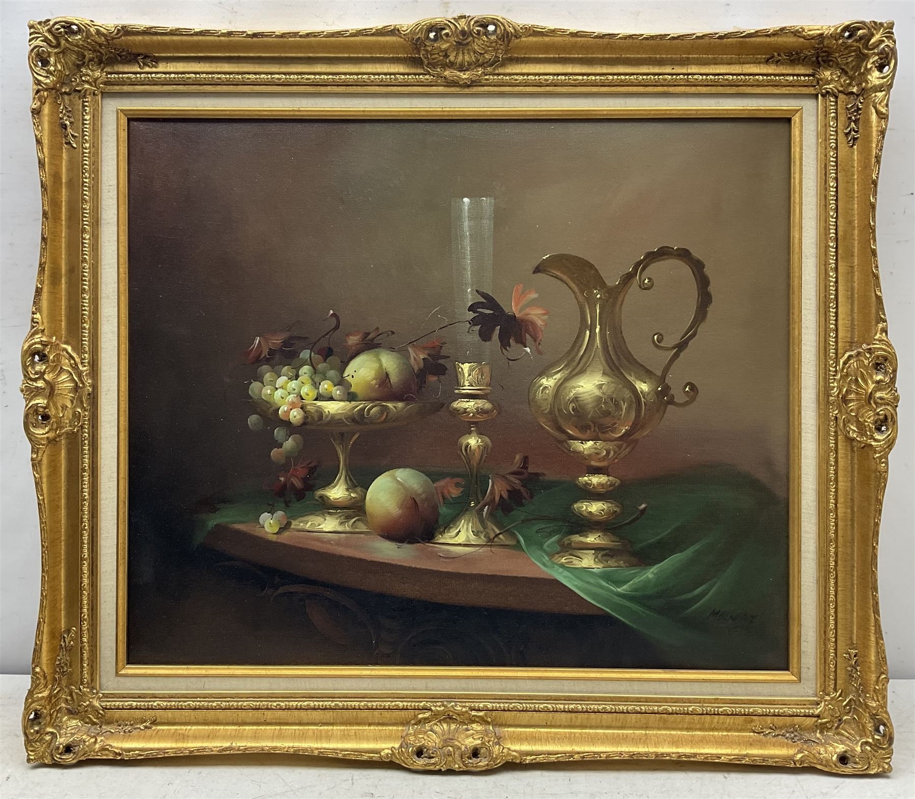 Jozsef Molnar | Still Life of Fruit and Brassware | MutualArt
