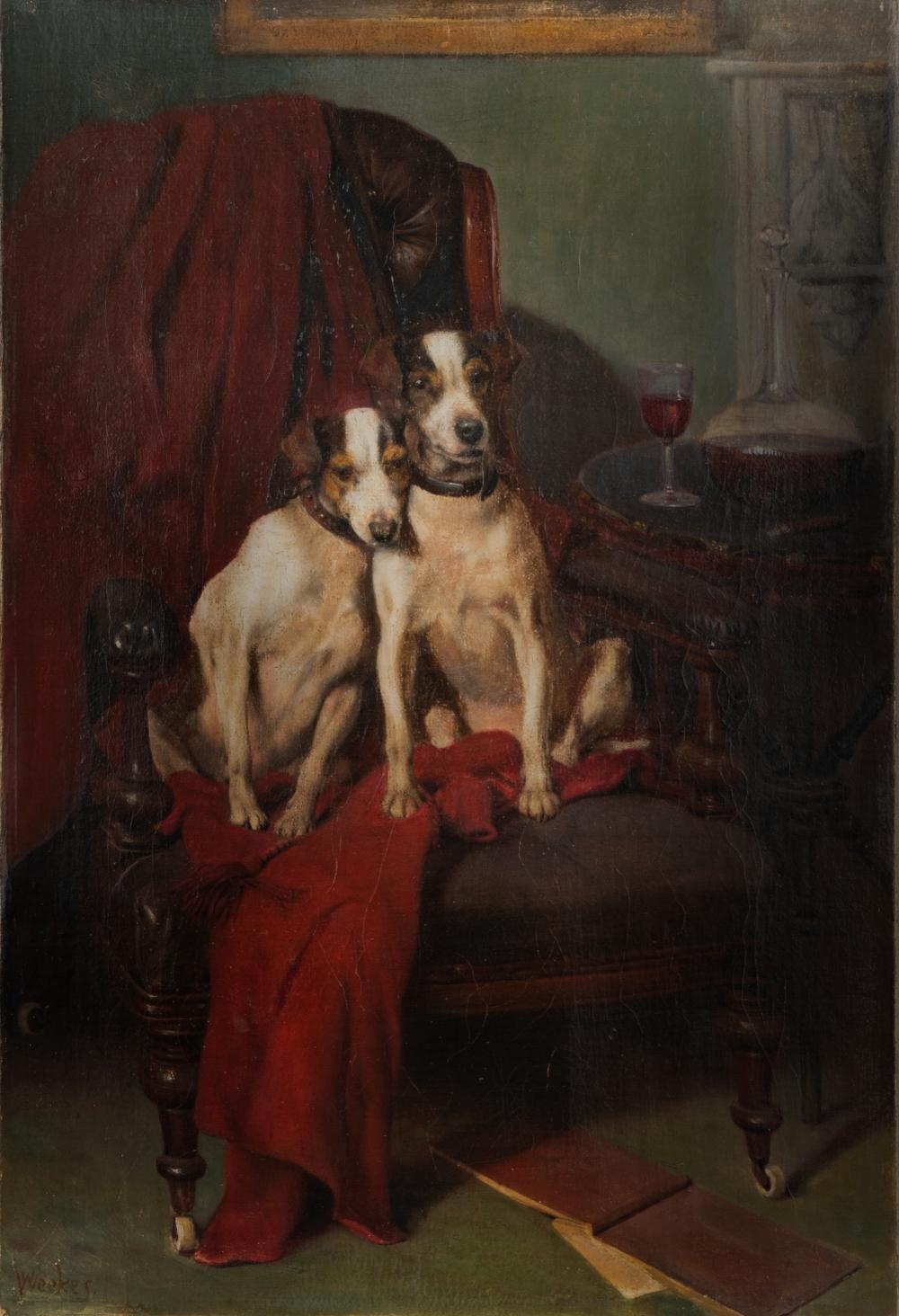 Herbert William Weekes | Two Dogs on a Chair (1856 - 1904) | MutualArt