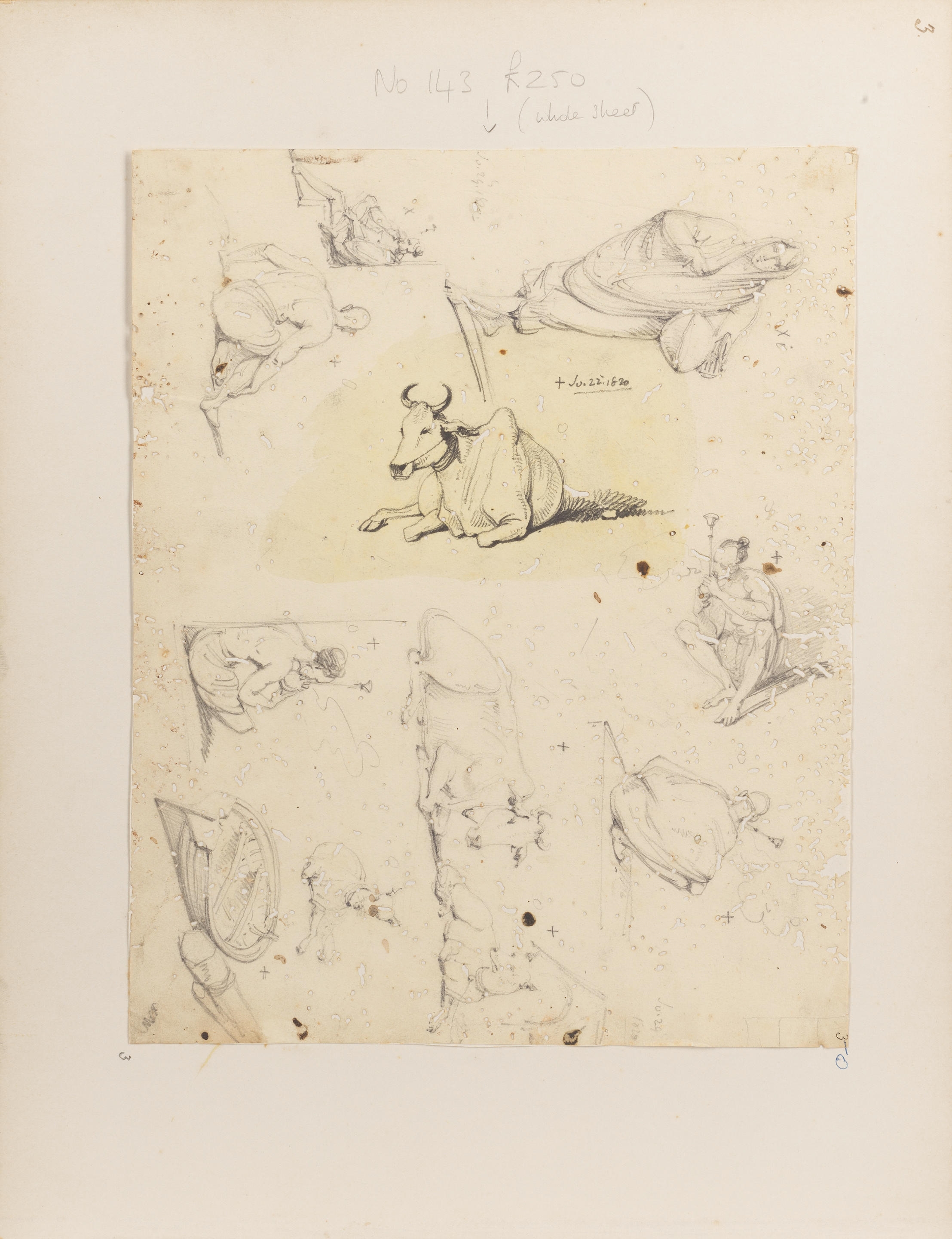 George Chinnery | Various studies of Indian figures and cows | MutualArt