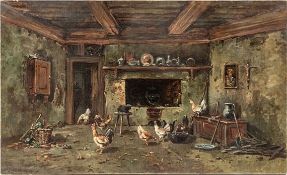 Andrew Melrose | Interior with Chickens (1890s) | MutualArt