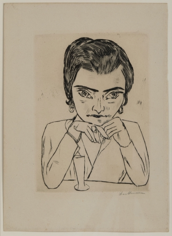 Max Beckmann | Bildnis Naila mit aufgestützten Armen und Glas (1950 ...