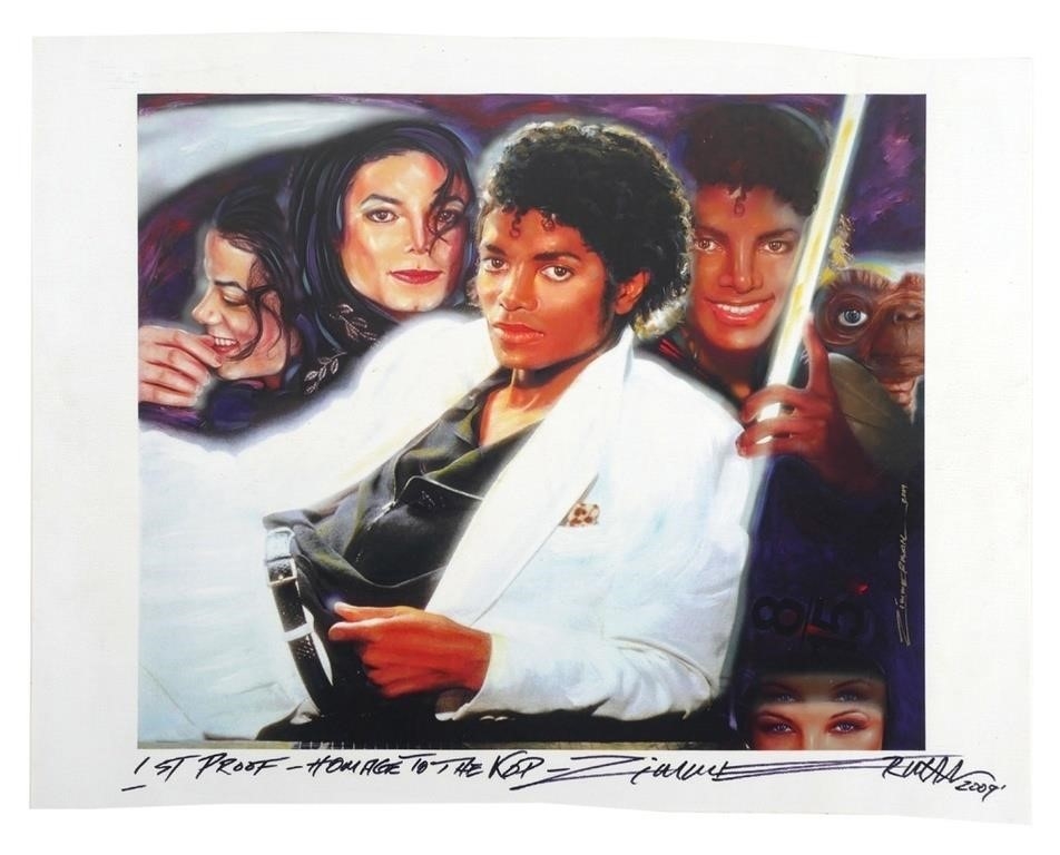 Arnold Schwarzenegger | MICHAEL JACKSON, Signed Dick Zimmerman Art ...