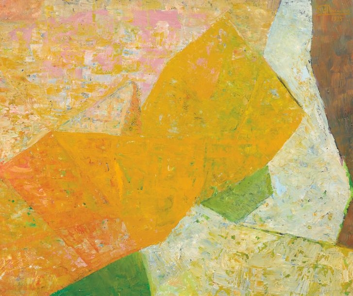 Joseph Lacasse | Composition abstraite en rouge, orange et jaune ...