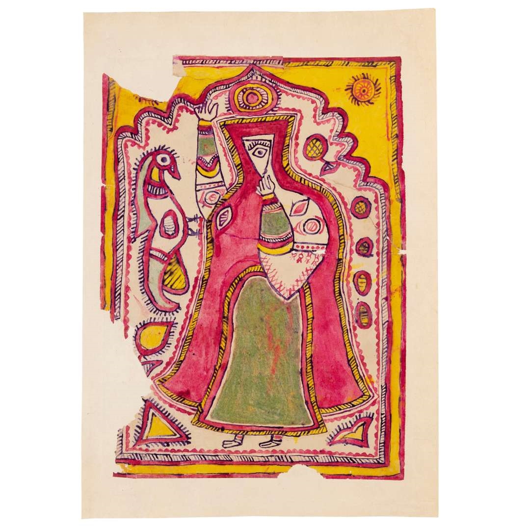 Indian School, 20th Century | VEILED BRIDE WITH PARROT’ BY A MAITHIL ...