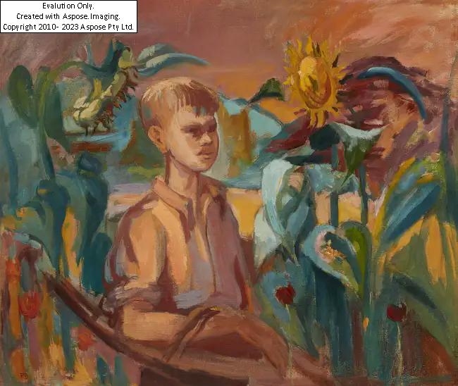 Phyllis Bray | British 1911-1991 - Boy with sunflowers; oil on canvas ...