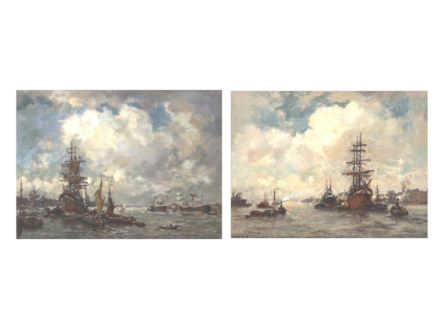 Jan Evert Moll | Driemaster omringt door kleine zeilschepen in de haven | MutualArt