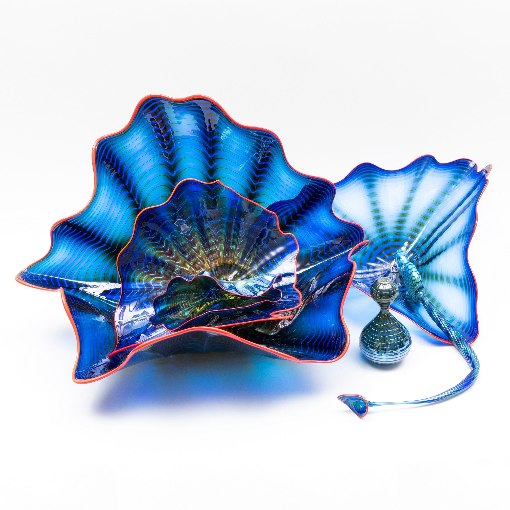 Chihuly Dale | Vivid Blue Persian Set with Bright Red Lip Wrap (1994 ...