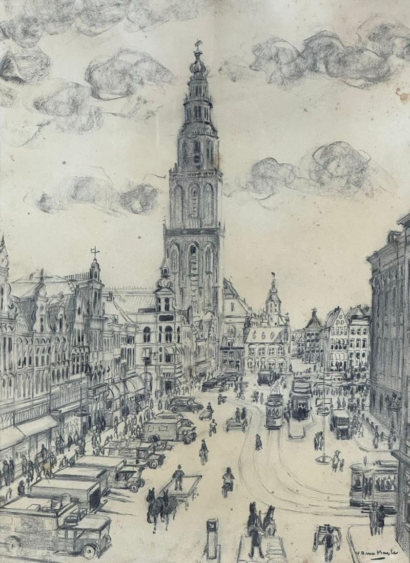 W. van Marle | Grote Markt met trams | MutualArt