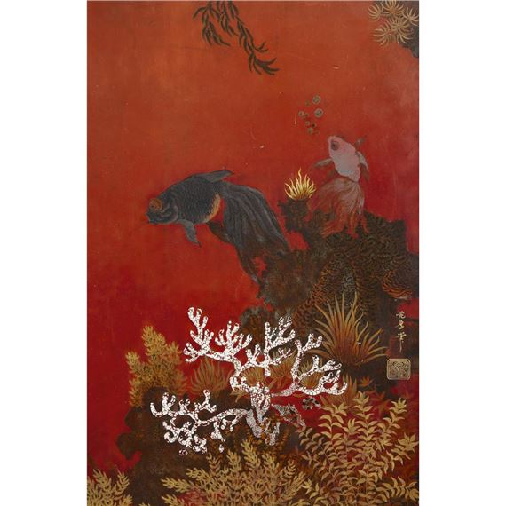 Pham Hau | A VERTICAL LACQUERED PANEL WITH SAIL FISHES, SIGNED PHAM HAU ...