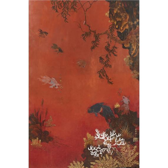 Pham Hau | A VERTICAL LACQUERED PANEL WITH SAIL FISHES, SIGNED PHAM HAU ...