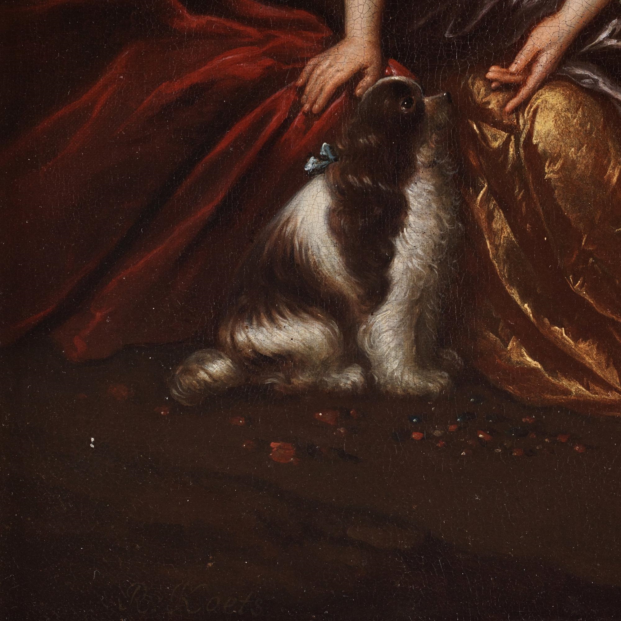 Roelof Koets | Seated Young Lady with Dog in Landscape | MutualArt
