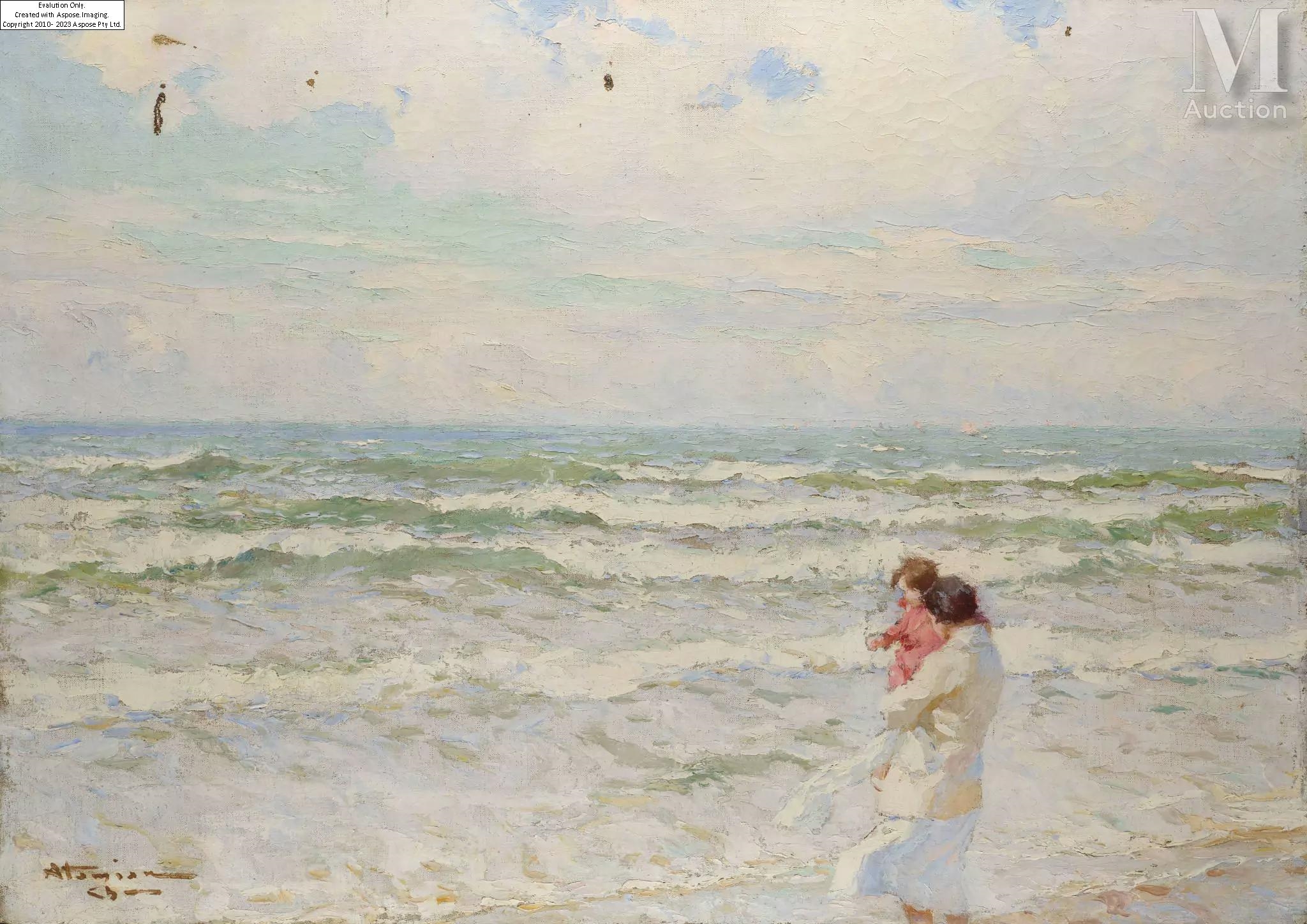 Charles Atamian | Jeune mère et son enfant en bord de mer (1872 ...