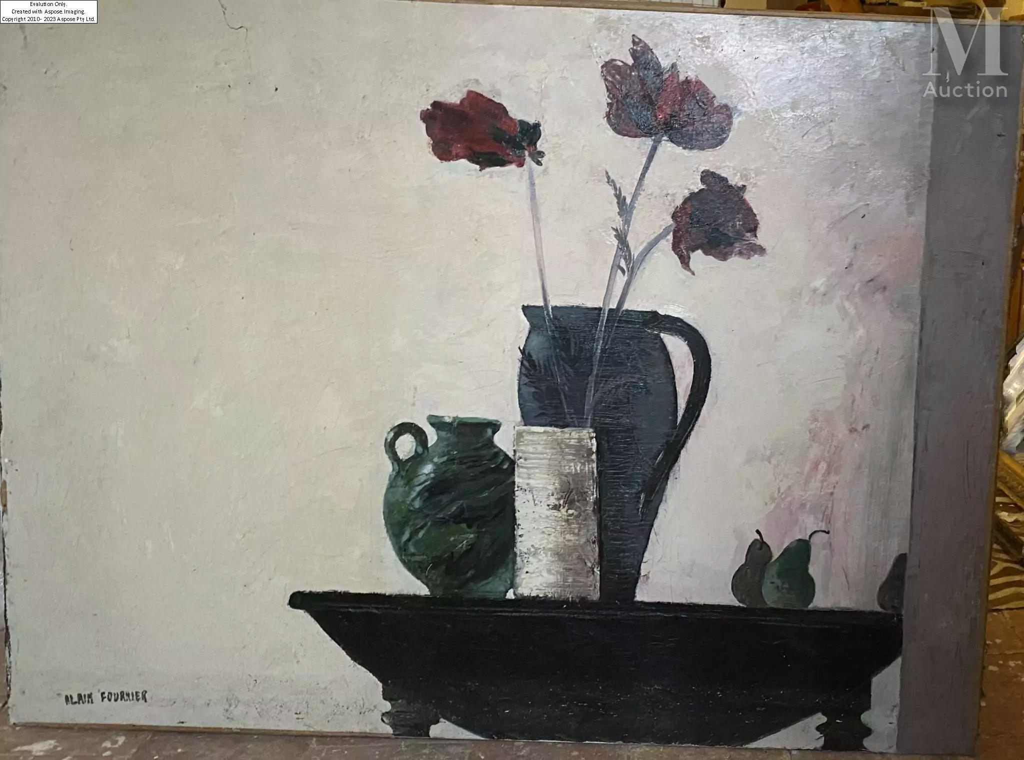 Alain A. Fournier | Nature morte au bouquet de fleurs et pot en grès ...