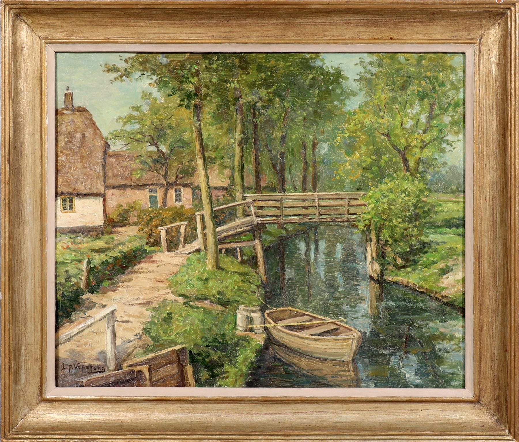 Leonard Pieter Versteeg | Huisjes en bootje langs het water | MutualArt