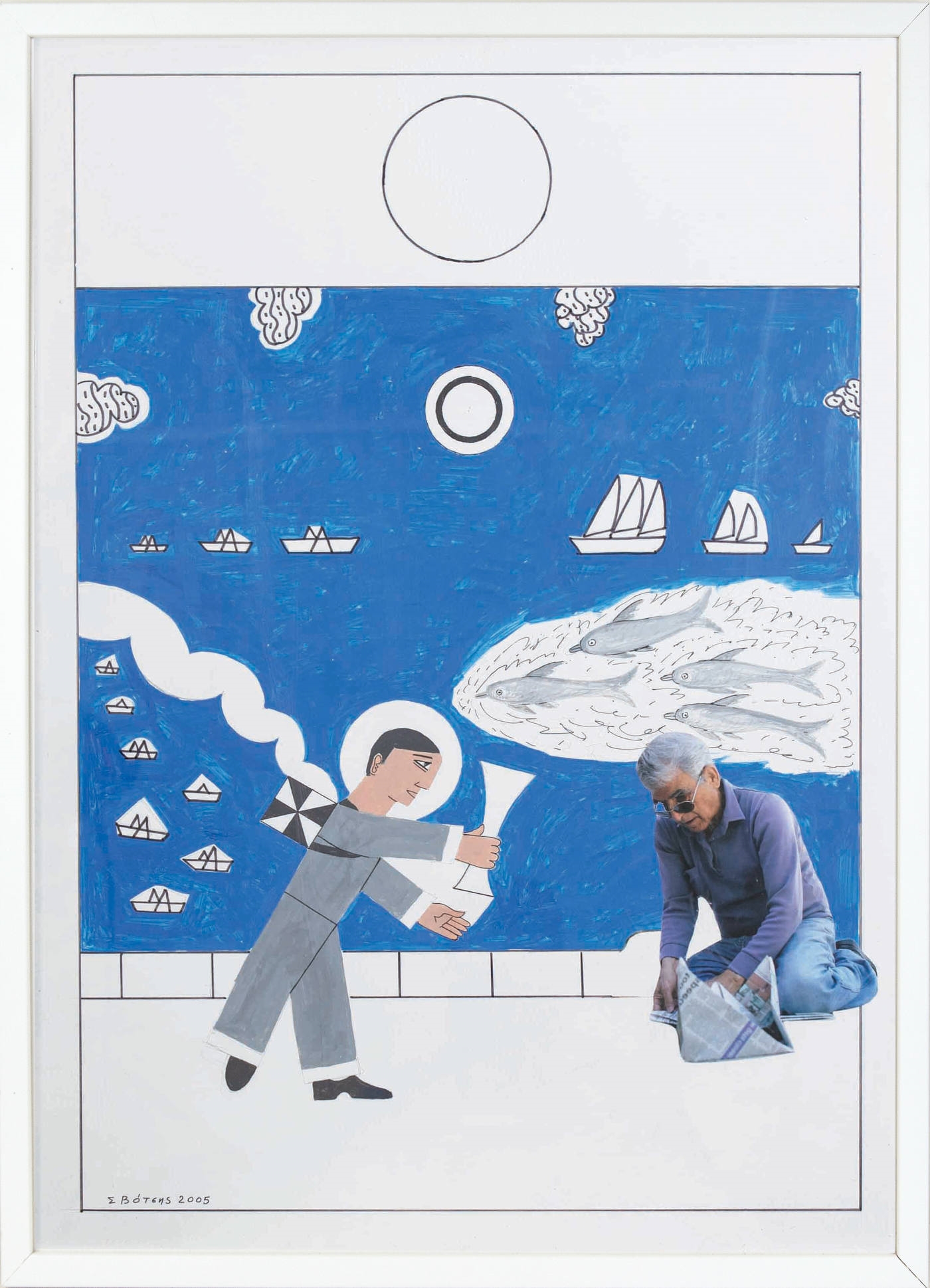 Stelios Votsis | Stelios Votsis with boats and dolphins (2005) | MutualArt
