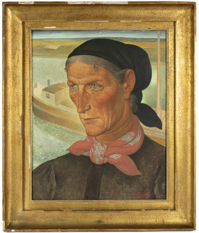 Anto Carte | Portrait de femme devant une péniche | MutualArt