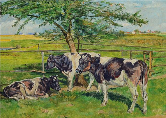 Willy Tag | Three cows in the shade of a tree on pasture (1886) | MutualArt