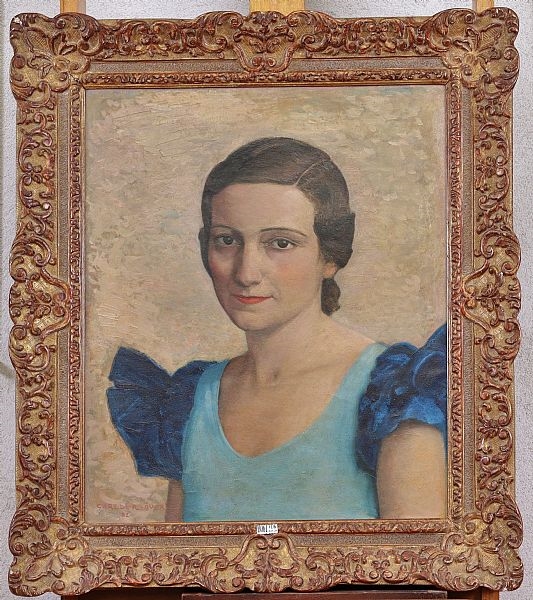Carlo de Roover | Portrait de dame à la robe bleue | MutualArt