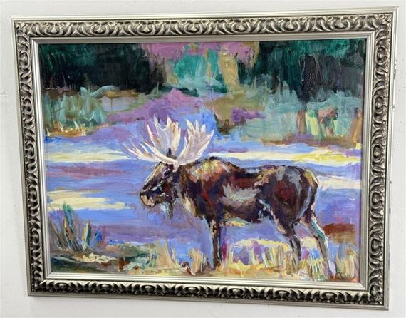 Kat Houseman | Kat Houseman Oil on Board Moose Painting (2005) | MutualArt