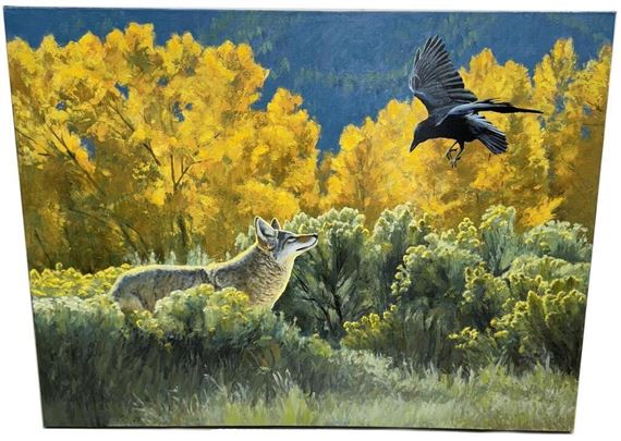 Jim Eppler | Jim Eppler Coyote and Raven Oil Painting | MutualArt