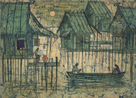 Chuah Thean Teng | Moonlit Village Waterscape (1912 - 2008) | MutualArt