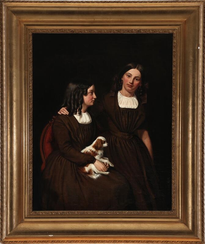 F. C. Lund | Portrait of two girls with a dog (1851) | MutualArt