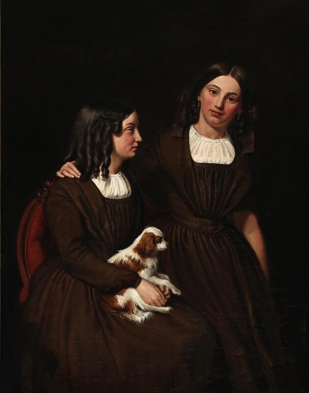 F. C. Lund | Portrait of two girls with a dog (1851) | MutualArt