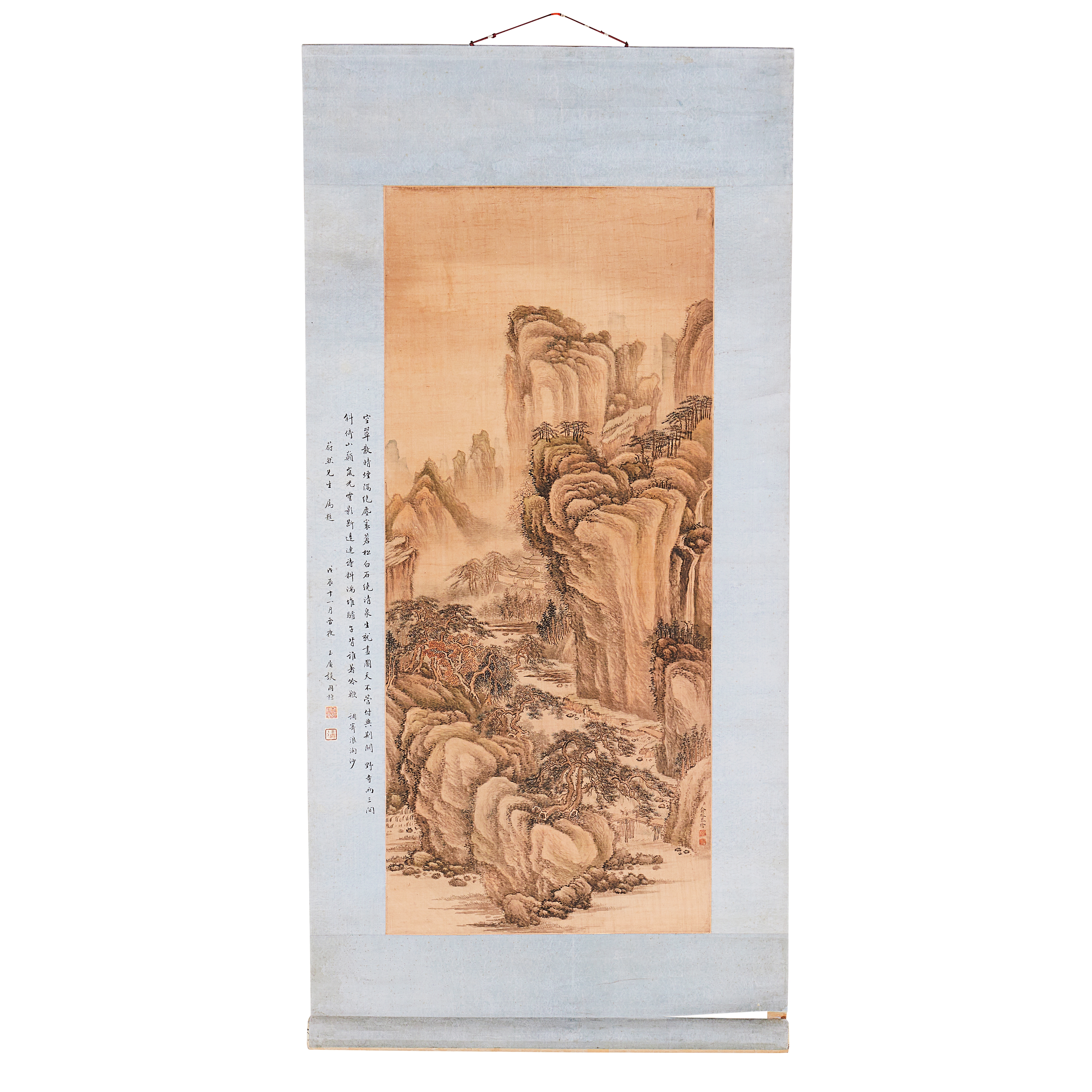 Yu Rong | a mountainous landscape with a waterfall to the right and a ...