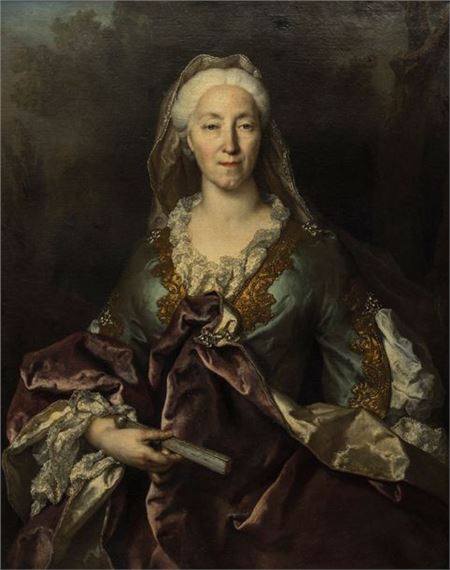 Nicolas de Largilliere | Portrait of a woman with a fan Canvas 92 x 72. ...