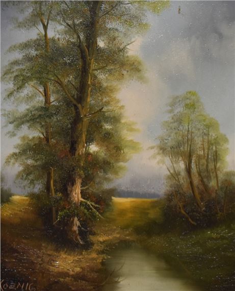 Wilhelm Koenig | A woodland scene with stream to the centre | MutualArt