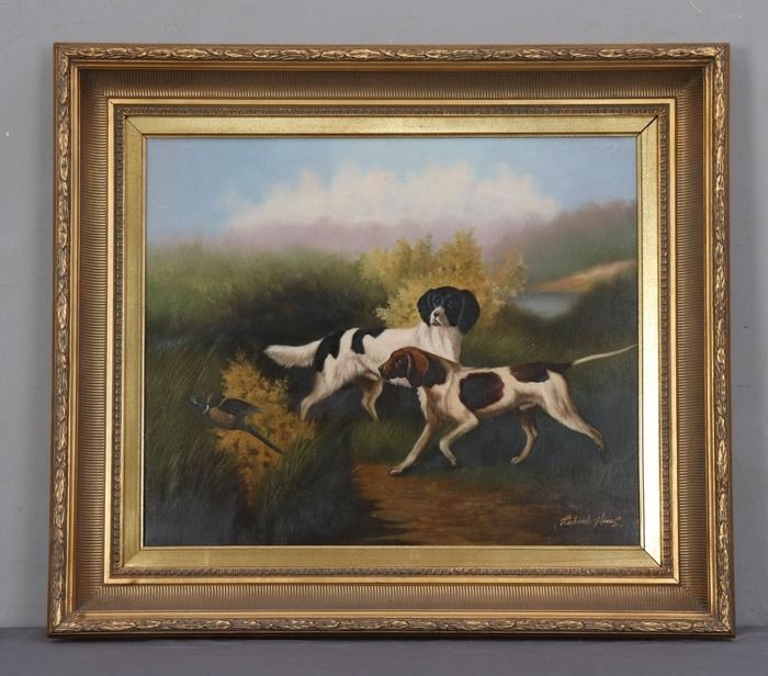 Richard Hines | Two Pointers Flushing a Pheasent | MutualArt