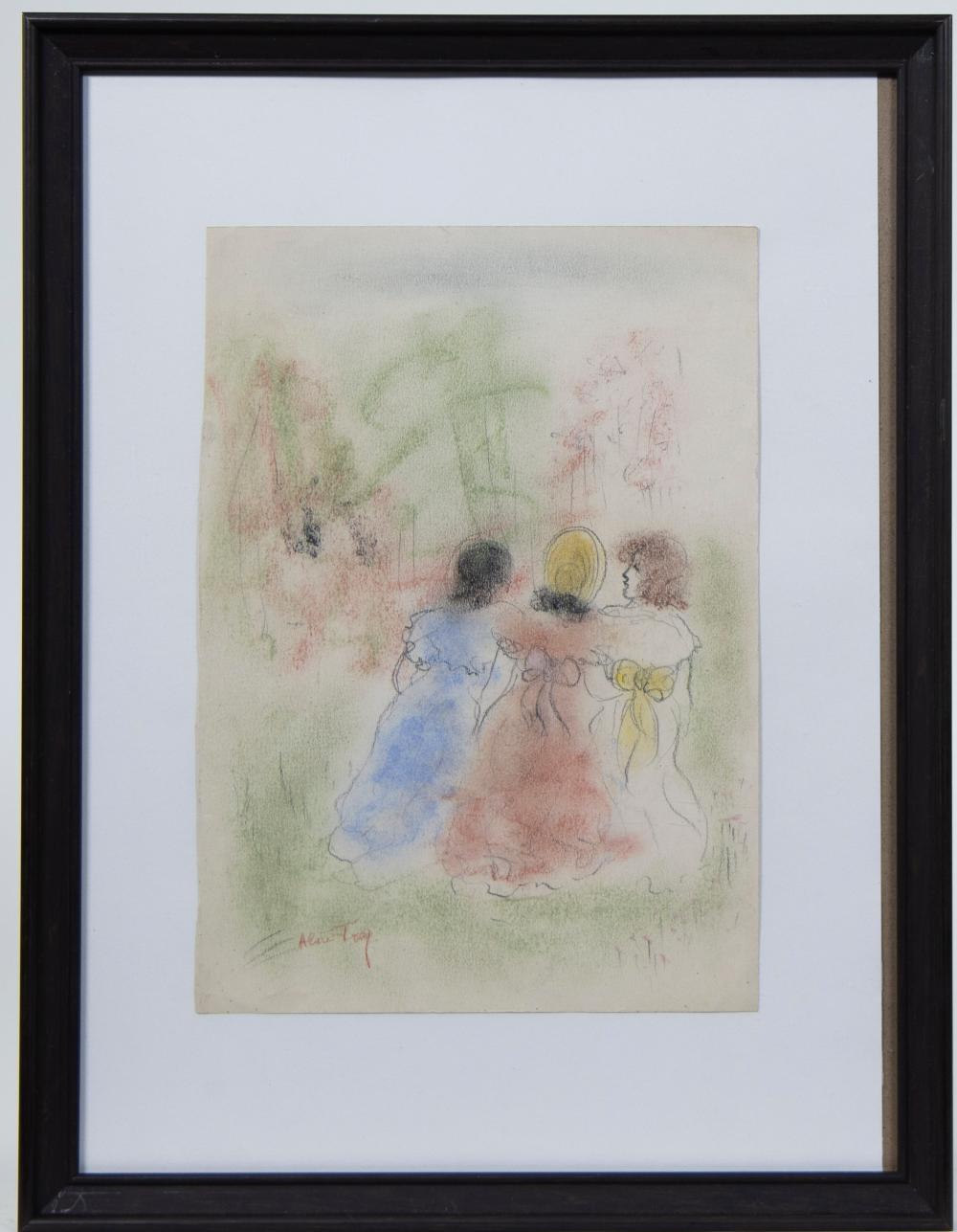 Alice Frey | drawing in crayon and watercolour The 3 girls | MutualArt
