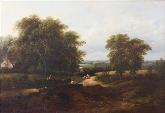 James Edwin Meadows | Extensive landscape scene with travellers and ...