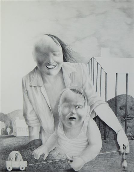 Laurie Lipton | pencil drawing on paper The two greying half faces (79 ...