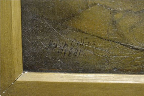 Hugh Collins | Fireside scene with figures and a cat | MutualArt