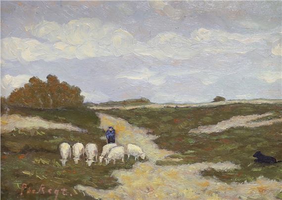 Pieter de Regt | Shepherd and flock of sheep | MutualArt