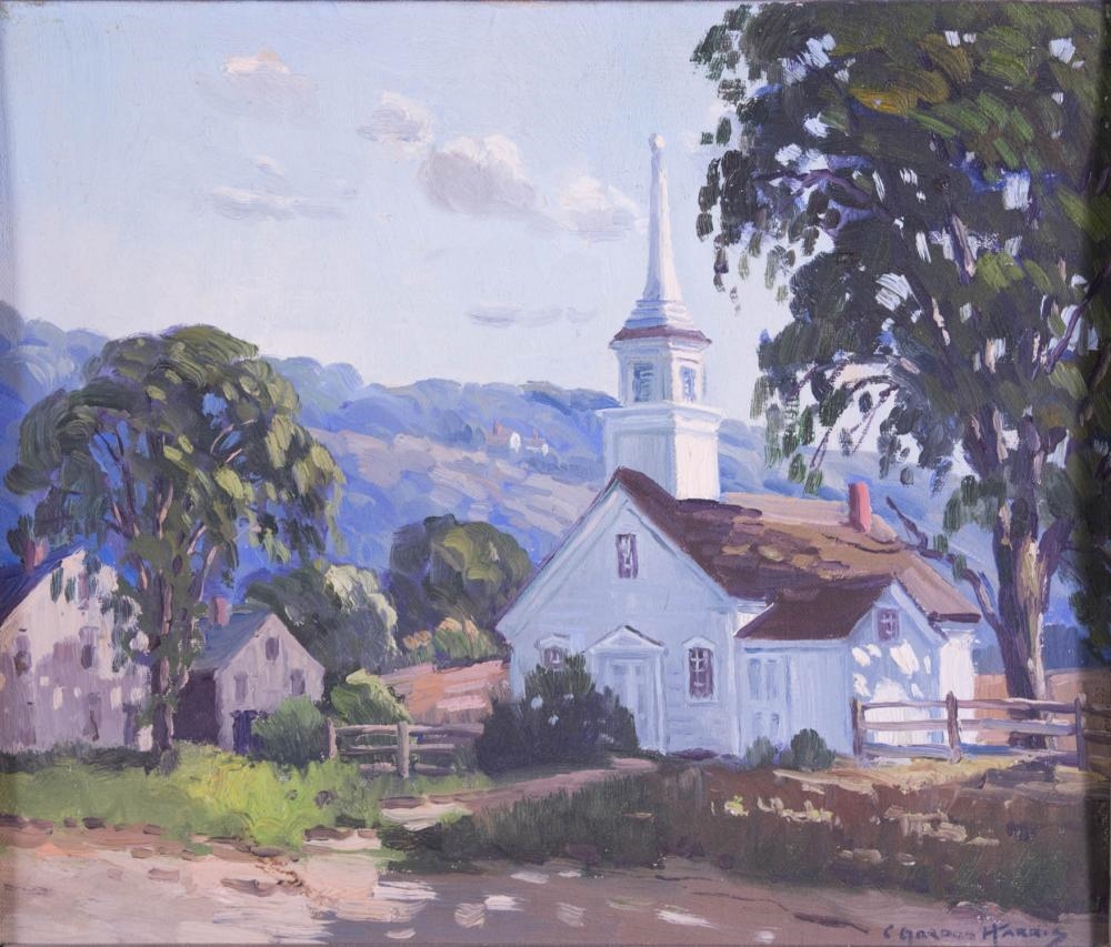 Charles Gordon Harris | village scene with chapel | MutualArt