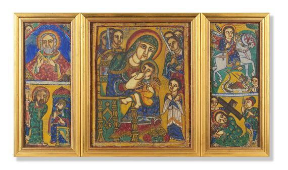 Ethiopian School, 18th century | A triptych, depicting the Virgin and Child, God the Father ...