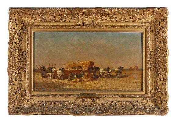 Jules Jacques Veyrassat | Peasants around a hay wagon | MutualArt