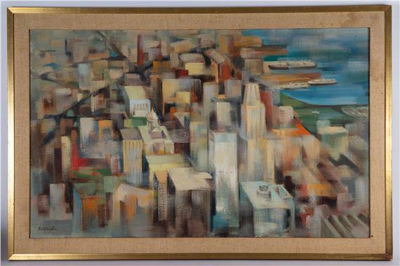 Betty Wells | signed lower left; Cubist style design of city; normal ...