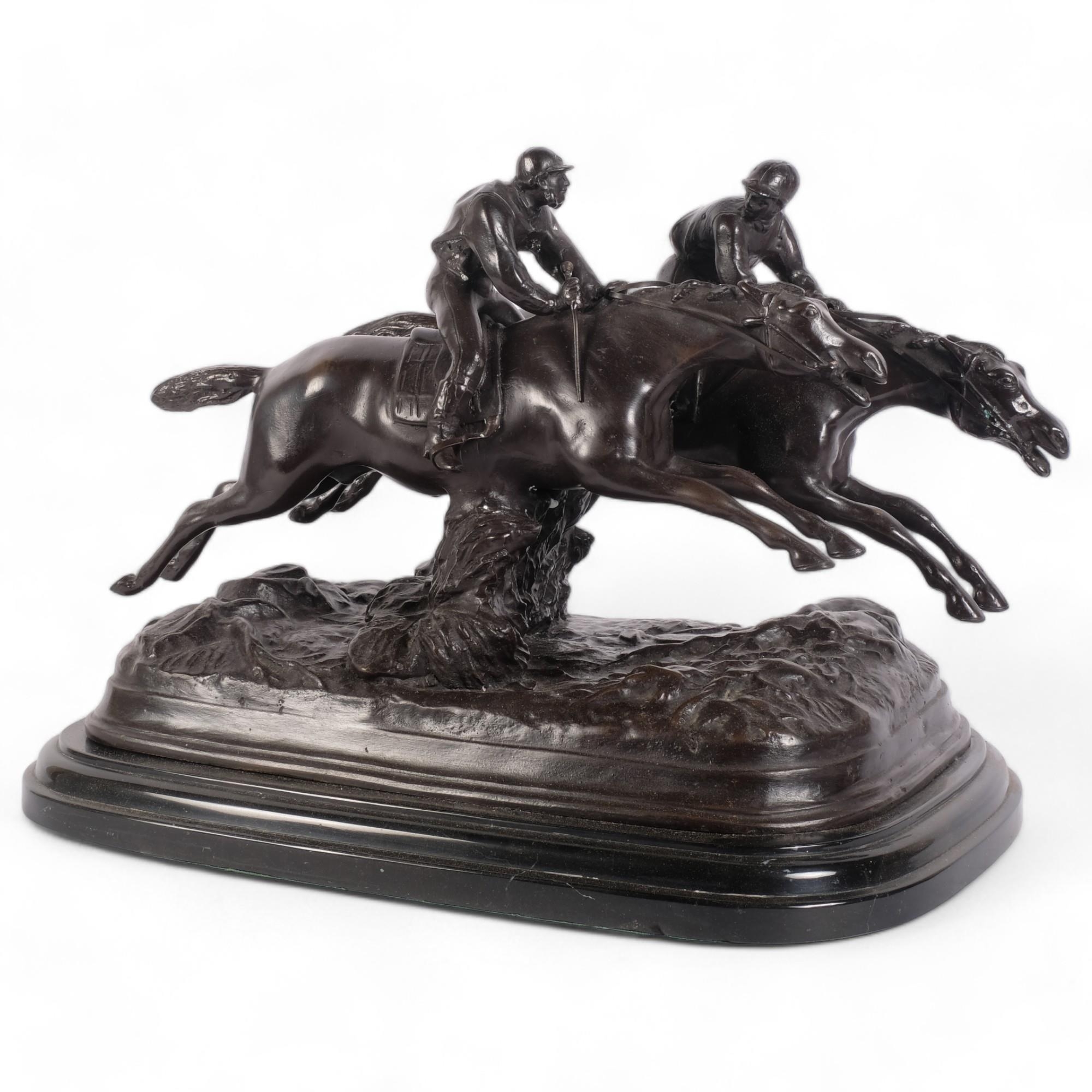 E. Loiseau | a reproduction bronze model of a pair of racehorses on ...