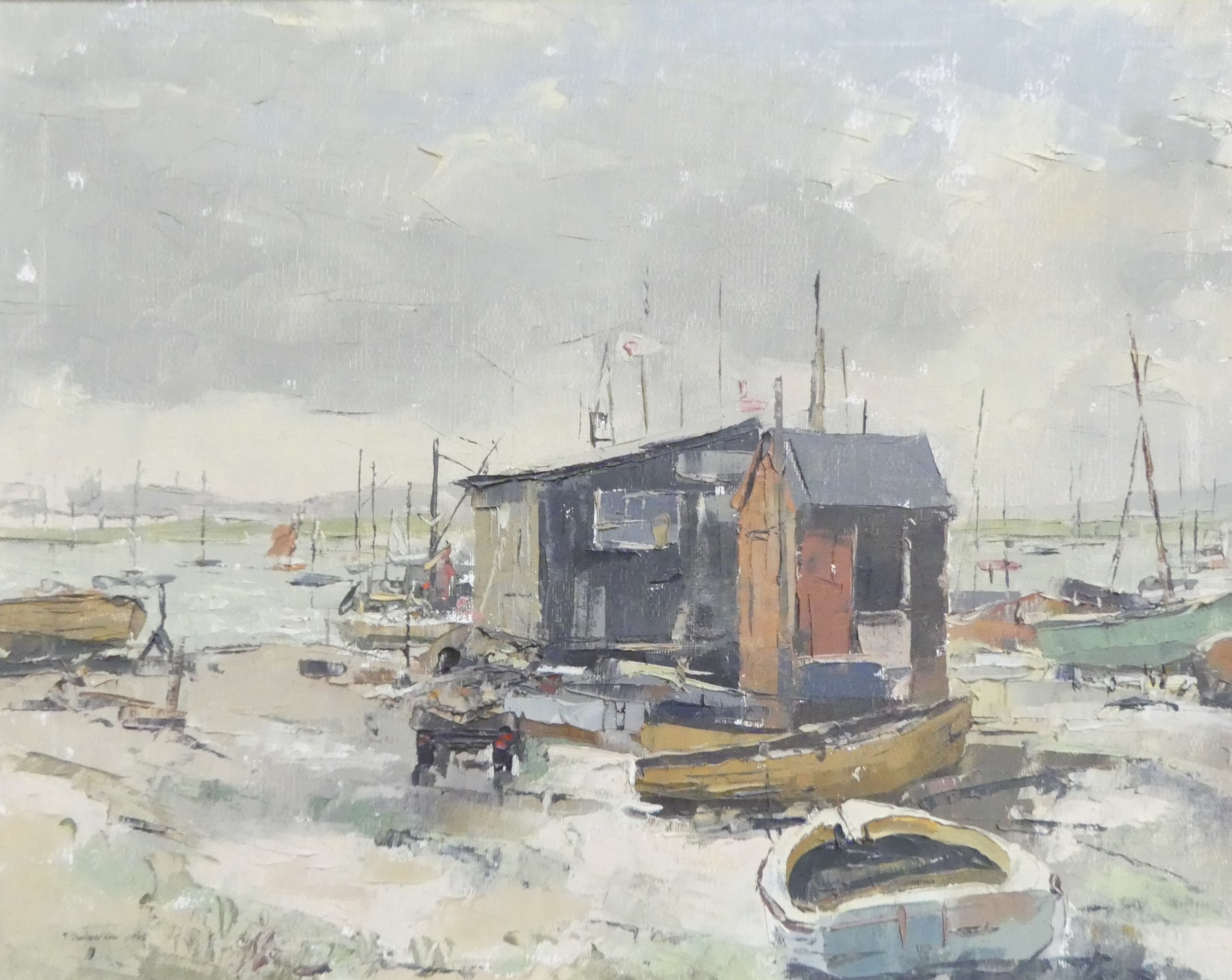 Trevor Chamberlain | Fishing boats and huts by the quayside (1962 ...