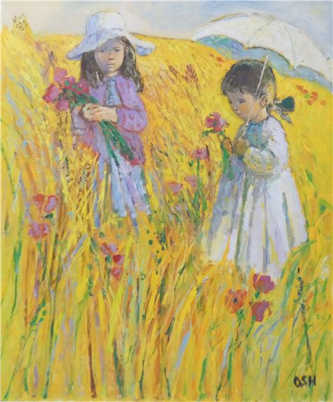 John Ash | Two Children Picking Roses | MutualArt