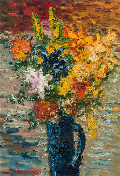 Karl Stark | Flowers in a blue jug (1989) | MutualArt