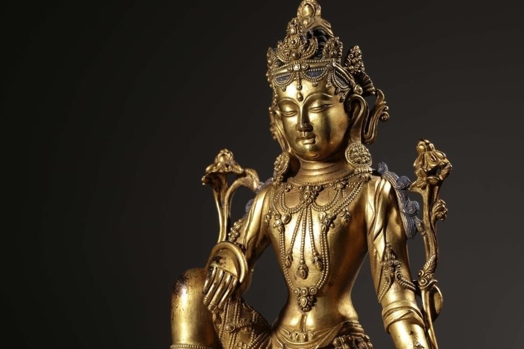 Chinese School | Chinese Gilt Bronze Buddha w Six Chinese Character ...