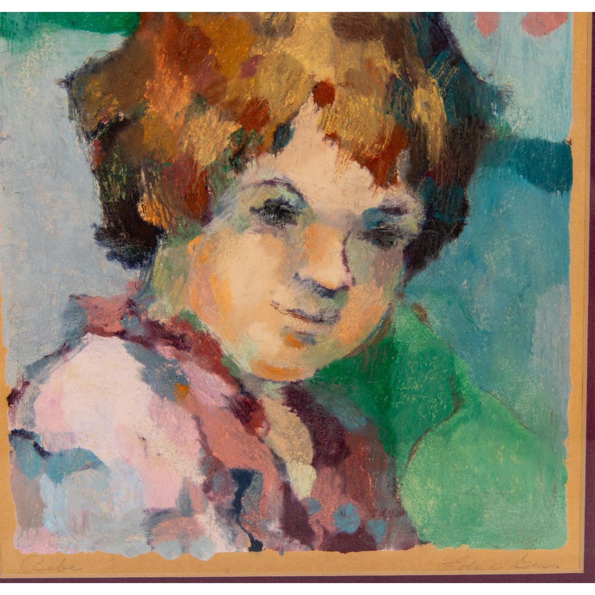 Edna Gass | Edna Gass, Original Pastel on Brown Paper, Bebe, Signed ...
