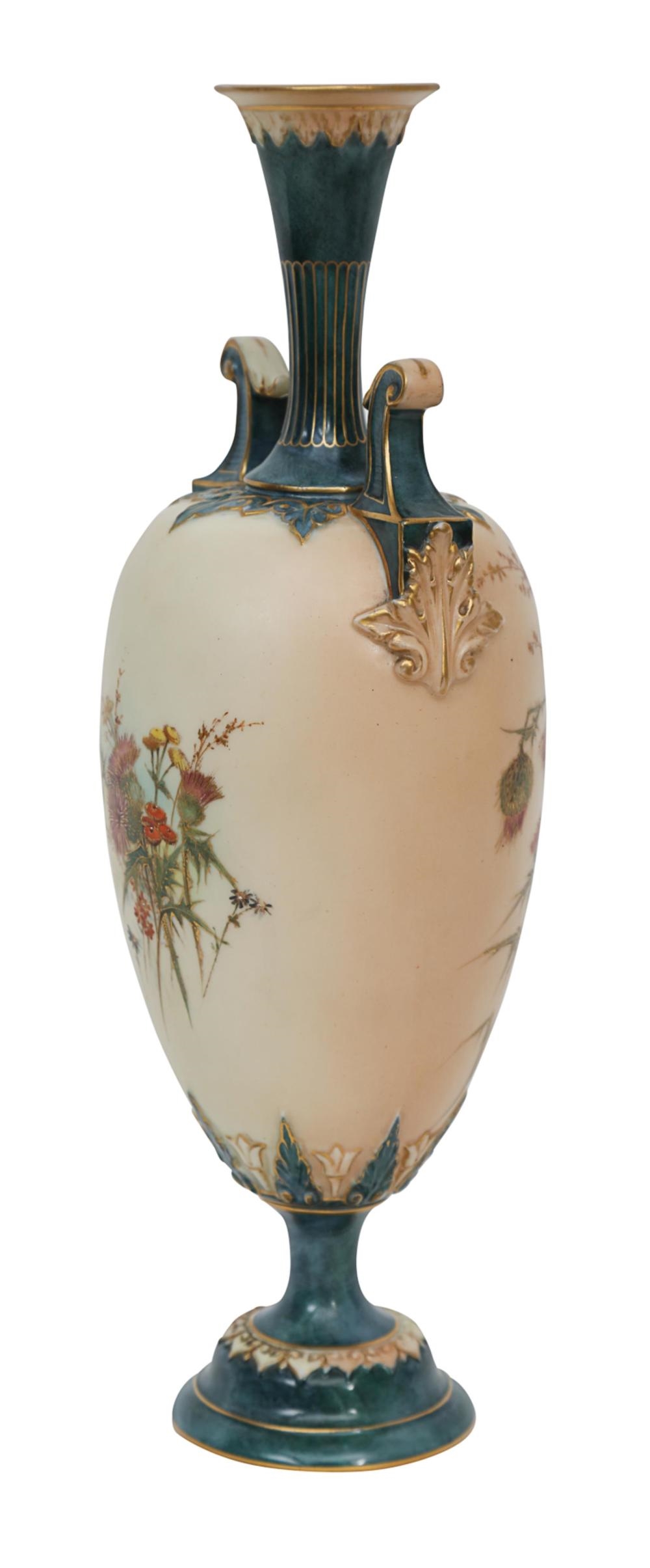 Edward Raby | An English twin handled Royal Worcester vase with floral ...