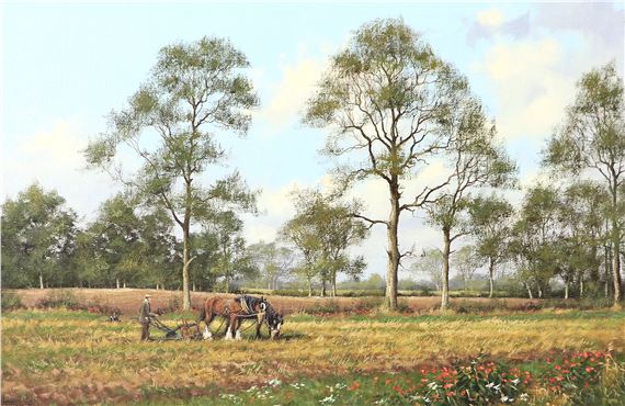 James Wright | Shire Horse Drawing a Plough with Ploughman at Rear ...