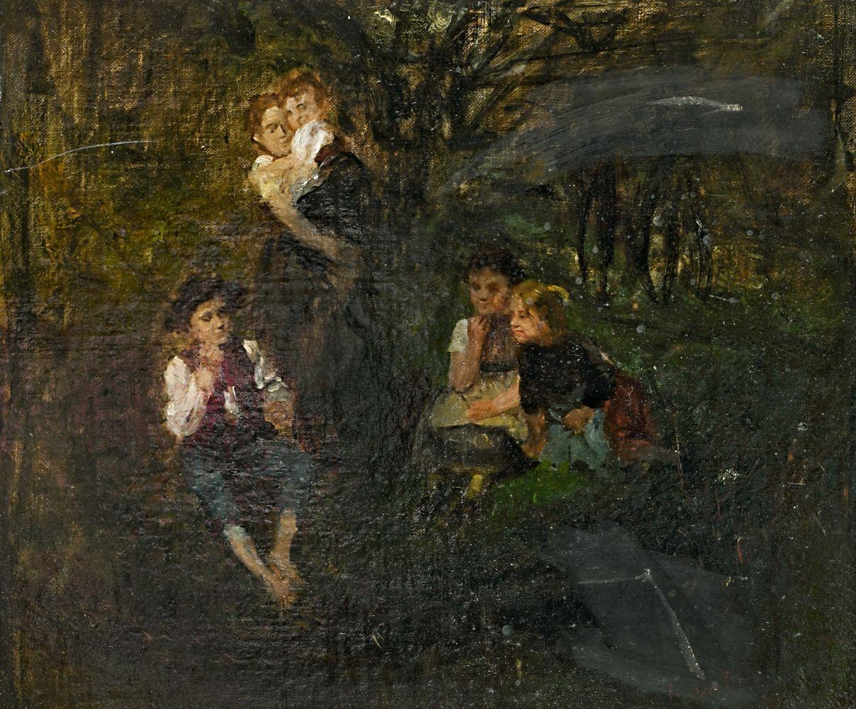 Johann Sperl | Junge Familie am Bach | MutualArt