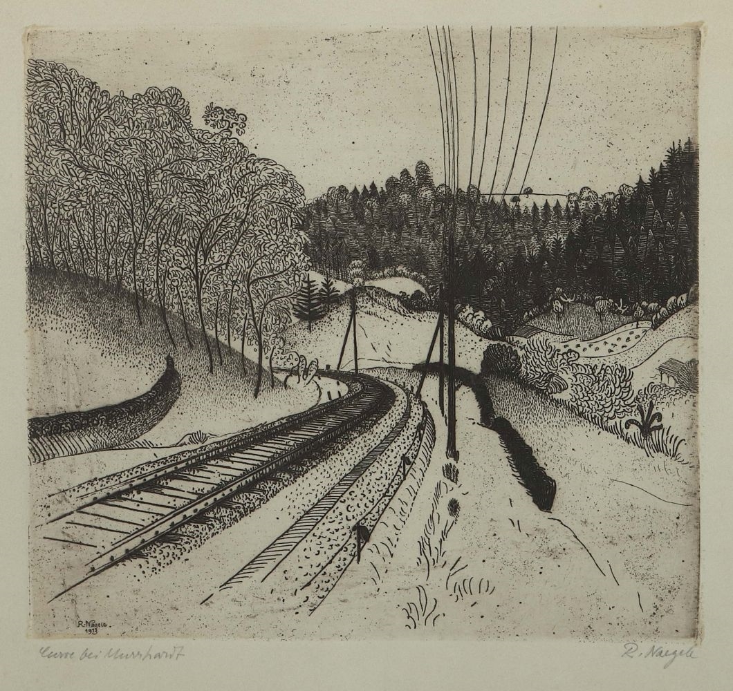 Reinhold Nägele | Curve bei Murrhardt, Blick auf die Eisenbahnstrecke ...